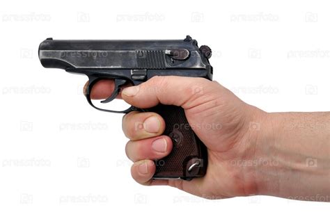 Фотография на тему Черный пистолет в руках на белом фоне Pressfoto