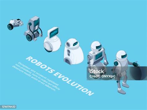 로봇의 진화 안드로이드 디지털 금속 문자 아이소 메트릭 로봇 개발 벡터 로봇공학에 대한 스톡 벡터 아트 및 기타 이미지 로봇