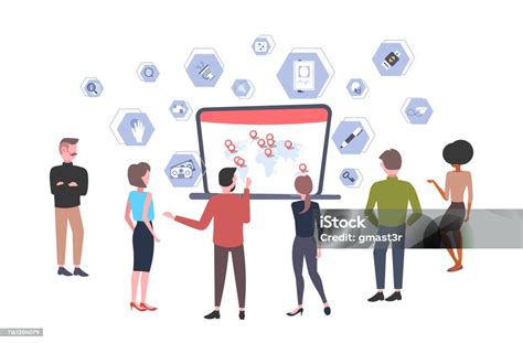 세계지도 위치 지리적 태그 다른 컴퓨터 응용 프로그램 가상 인터페이스 개념 평면 수평 전체 길이와 노트북 화면을보고 사업가 가상
