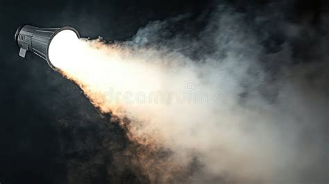Dramatic Spotlight Effect With Smoke And Bright Light On Black