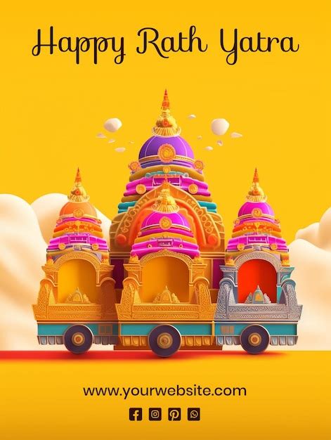 Premium PSD Rath Yatra Concept Colorful Rath Yatra Vehicle On Yellow