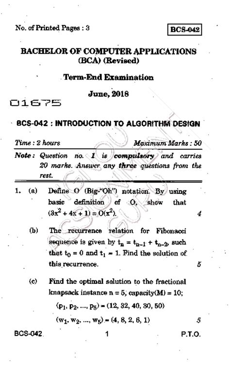Bcs 042 Compressed 1 No Of Printed Pages 3 I Bcs 042 I Bachelor Of Computer