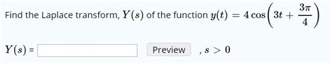 Solved Find The Laplace Transform Y S Of The Function Y T Chegg