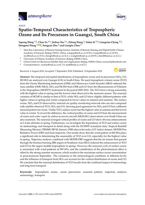 Pdf Spatio Temporal Characteristics Of Tropospheric Ozone And Its