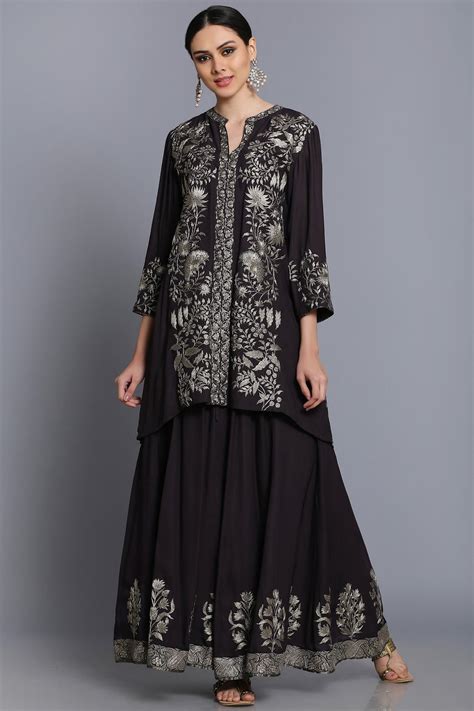 Buy Anju Harleen Grey Georgette Embroidered Kurta Set Online Aza Fashions