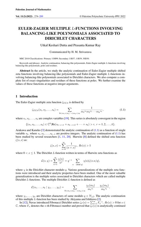 Pdf Euler Zagier Multiple L Functions Involving Balancing Like Polynomials Associated To