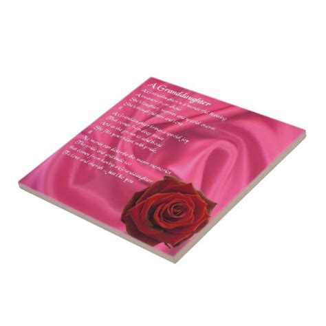 Granddaughter Poem Pink Silk And Rose Tile Zazzle