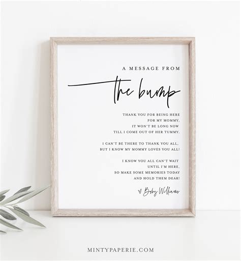 Message From The Bump Sign Minimalist Baby Shower Template Editable Message From Baby