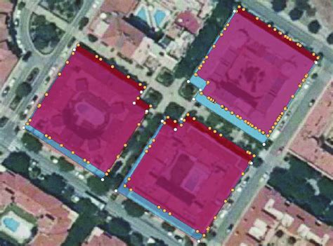 Buildings Cadastral Parcel Misregistered Red And Correct Ones Blue