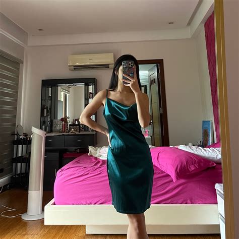 Shein Emerald Green Silk Dress On Carousell