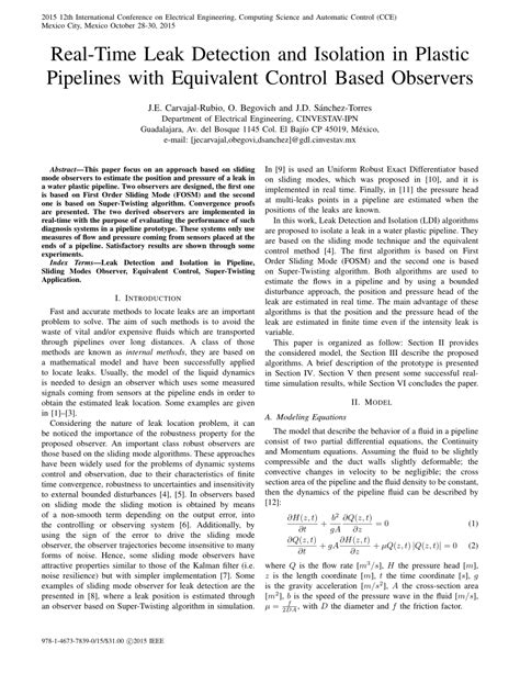 Pdf Real Time Leak Detection And Isolation In Plastic Pipelines With Equivalent Control Based