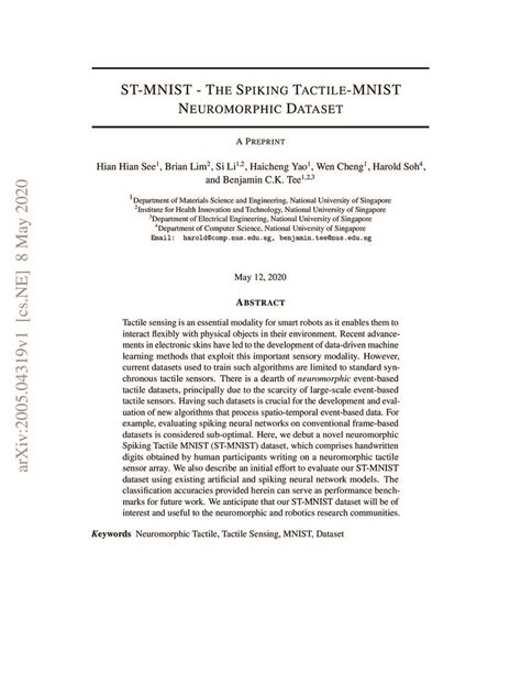 St Mnist The Spiking Tactile Mnist Neuromorphic Dataset Deepai