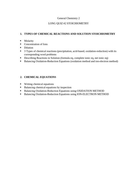 General Chemistry 2 Stoichiometry Pdf