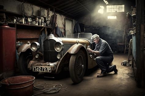 Premium Ai Image A Vintage Automobile And Its Owner Working On A