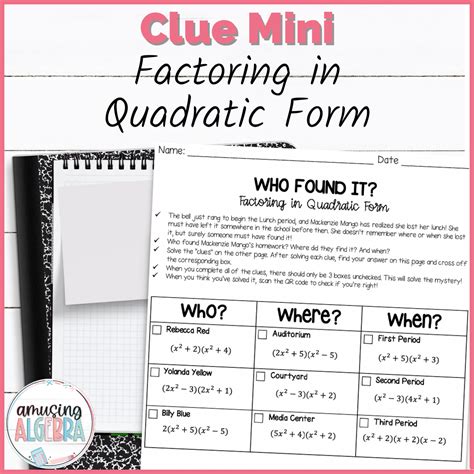 Factoring Polynomials In Quadratic Form Clue Mini Mystery Activity
