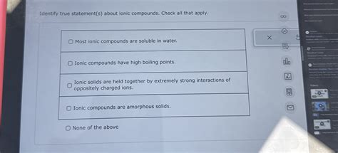 Solved Identify True Statement S About Ionic Compounds Chegg