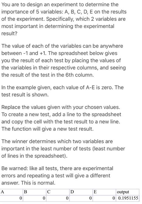 You Are To Design An Experiment To Determine The Chegg