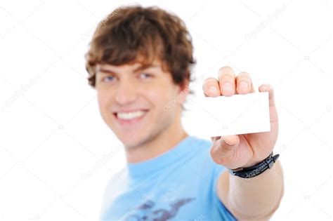 Handsome Guy Showing The Blank Card Stock Photo Valuavitaly 1503497
