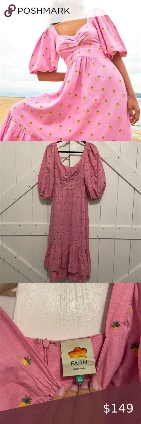 Farm Rio Embroidered Pineapples Midi Sweetheart Dress Sweetheart Dress