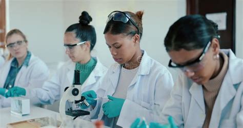 Teaching Science And Students In Laboratory With Microscope For