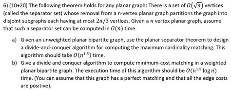 solved text called the separator set whose removal from an n vertex