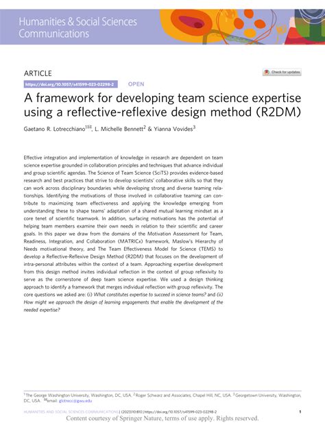 Pdf A Framework For Developing Team Science Expertise Using A