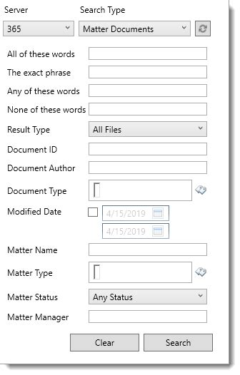 comparing search panels dms project and case and matter macroview