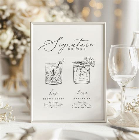 Custom Signature Drinks Sign Signature Cocktail Sign Minimalist Wedding
