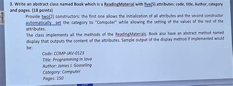 Solved 3 Write An Abstract Class Named Book Which Is A