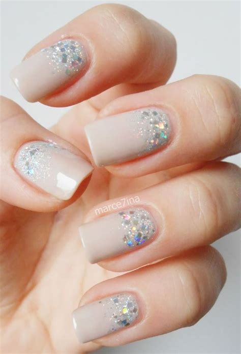 Half Moon Glitter Nail Art Design In Matte Nude Nail Polish Nude Nails With Glitter Ombre