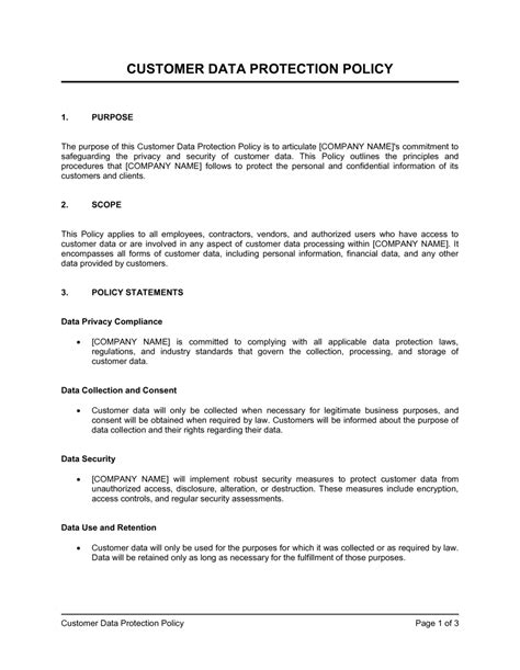 Customer Data Protection Policy Template Word And Pdf Free Trial