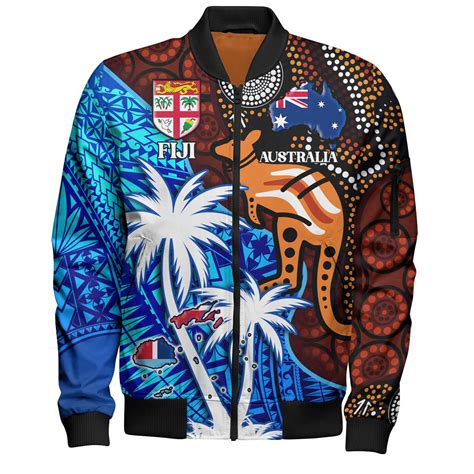 Fiji And Australia Bomber Jacket Fijian Flag Tapa Patterns With