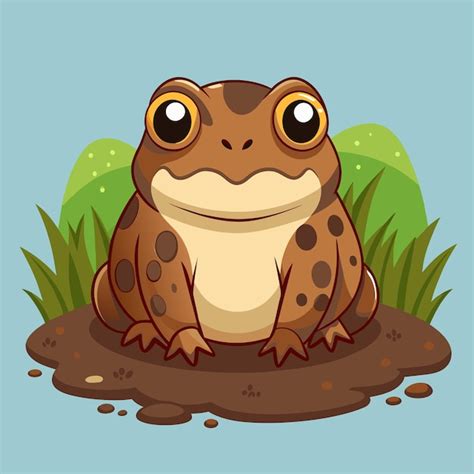 초록색 눈을 가진 파란색 배경을 가진 개구리의 만화 프리미엄 Ai 생성 벡터