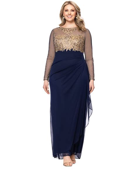Xscape Plus Size Embroidered Illusion Gown Macys In 2025 Gowns Of