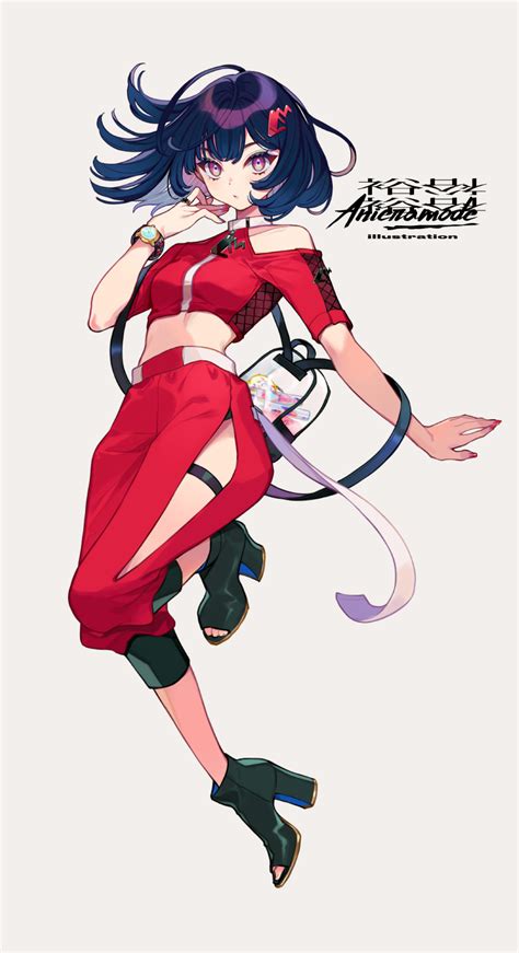 Safebooru 1girl Bangs Bare Shoulders Black Footwear Black Hair Boots Breasts Collarbone