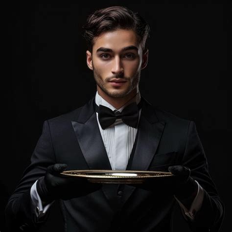 Portrait Of Waiter Serving Food Premium Ai Generated Image