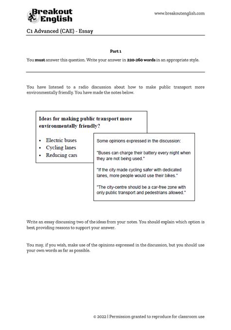 Advanced Cae Essay Questions And Sample Answers Breakout English