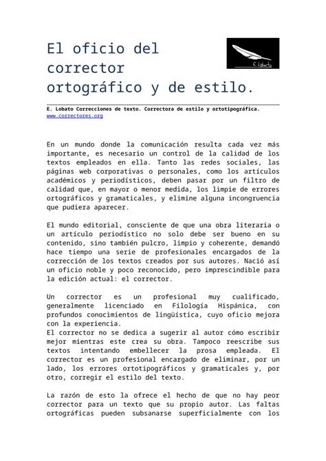 Docx El Oficio Del Corrector Ortográfico Y De Estilo Por E Lobato