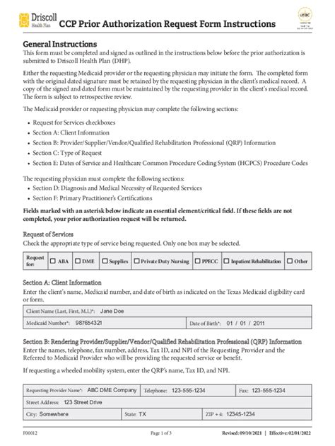 Fillable Online Ccp Prior Authorization Request Form Insructions Instructions For Completing