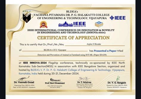 Ieee Innova2024 Iot Machinelearning Research Innovation Bldeacet Arpita S Biradar