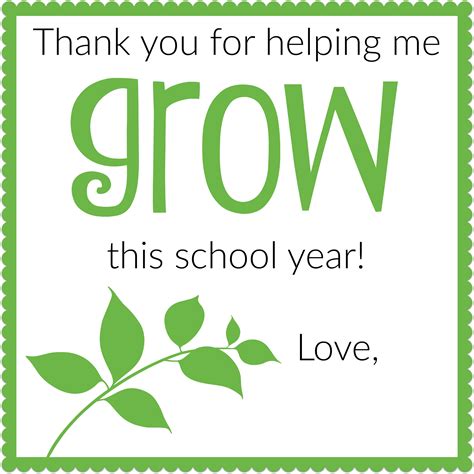 Free Printable Thank You For Helping Me Grow Printable