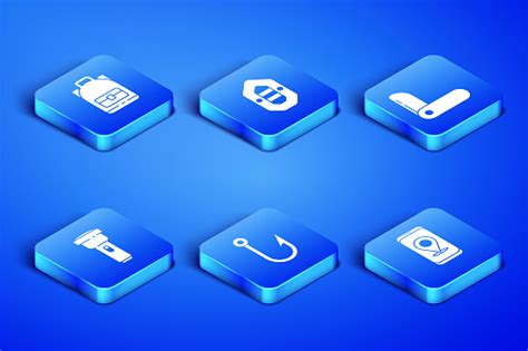 도시 지도 내비게이션 하이킹 배낭 낚시 갈고리 손전등 래프팅 보트 및 스위스 군용 칼 아이콘을 설정합니다 벡터 3차원 형태에 대한 스톡 벡터 아트 및 기타 이미지 Istock