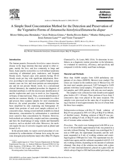 Pdf A Simple Stool Concentration Method For The Detection And Preservation Of The Vegetative
