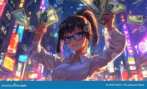 Anime Girl In City At Night Illustration Stock Image Image Of City