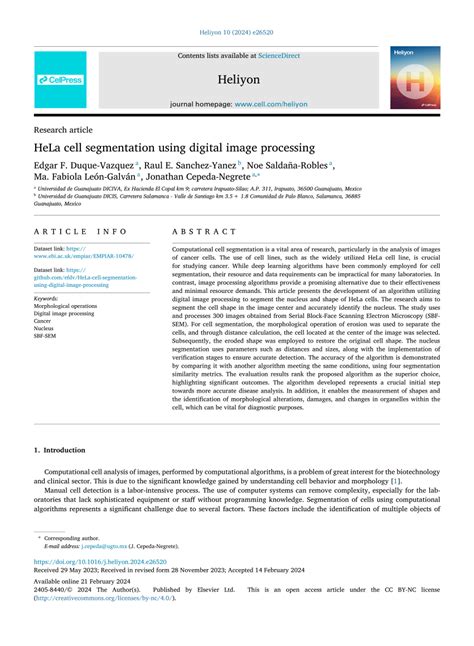 Pdf Hela Cell Segmentation Using Digital Image Processing