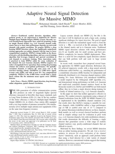 Adaptive Neural Signal Detection Pdf Mimo Signal To Noise Ratio