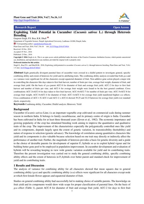 Pdf Exploiting Yield Potential In Cucumber Cucumis Sativus L