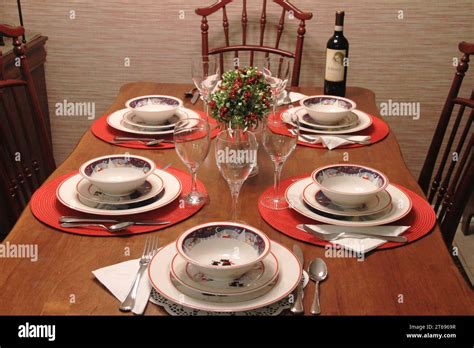 Christmas Dining Setting In The Dining Room Of An American Middle Class