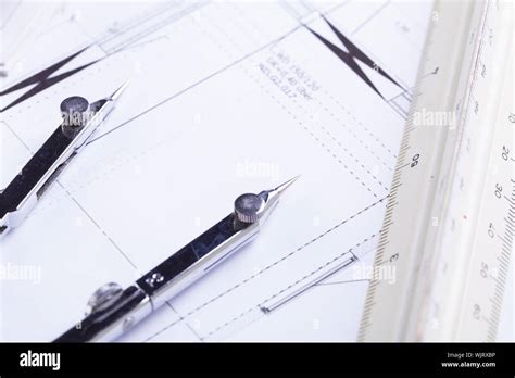 Architect Blueprints Equipment Objects Workplace Paper Office Stock