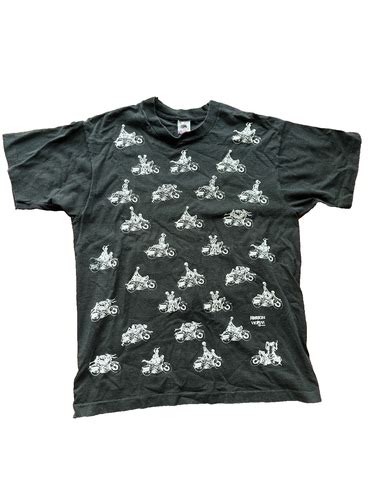 Vtg Fashion Victim Mens Skeleton Sex Positions Motorcycle Aop T Shirt